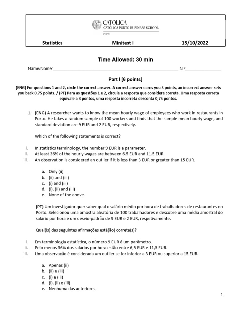MiniTest1 2022 2023 1sem Students PDF | PDF