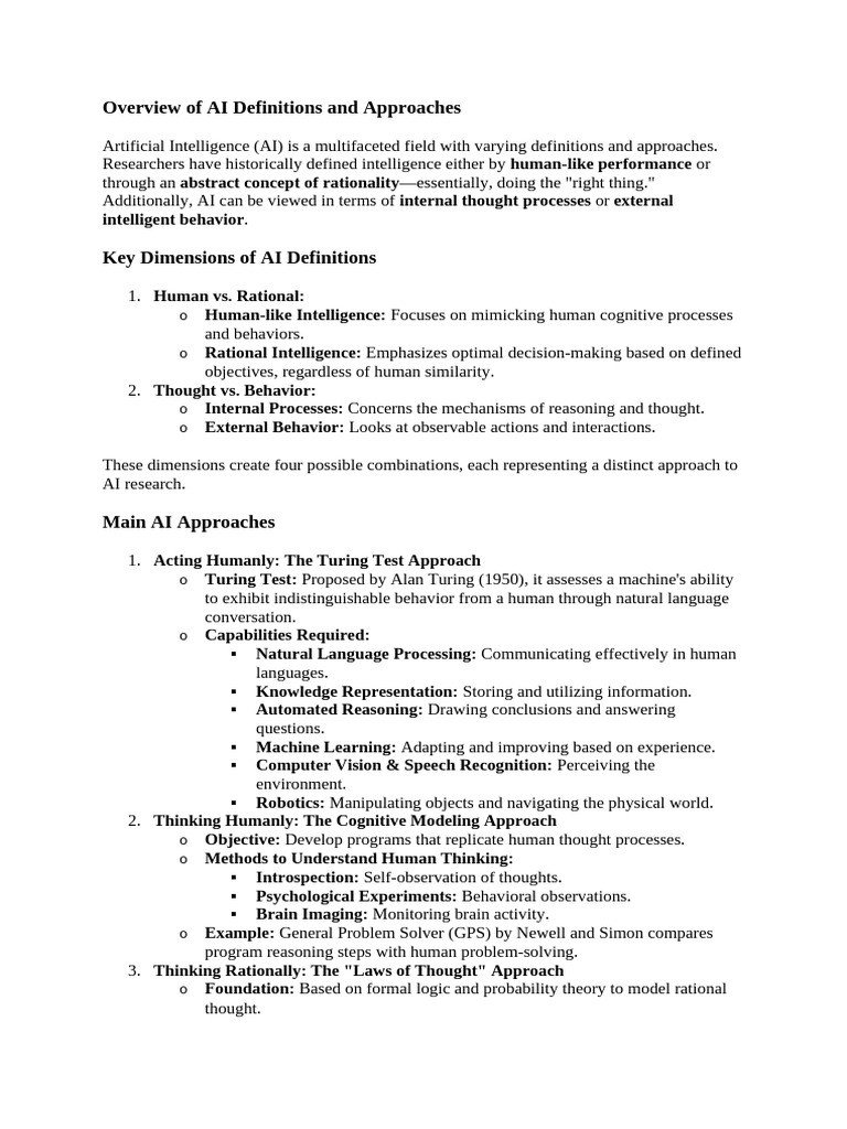 Overview of AI Definitions and Approaches | PDF