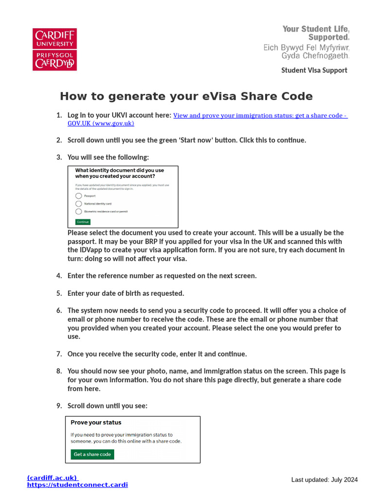 EVisa How To Generate A Share Code | PDF