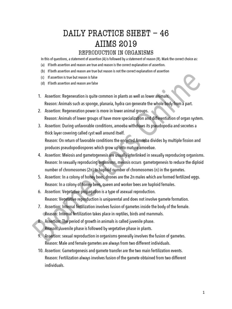 DAILY PRACTICE SHEET - 46 - sQCXmX3 | PDF | Reproduction | Ploidy