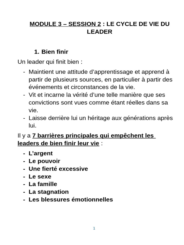 Module 3 Session 2 Le Cycle de Vie Du Leader | PDF