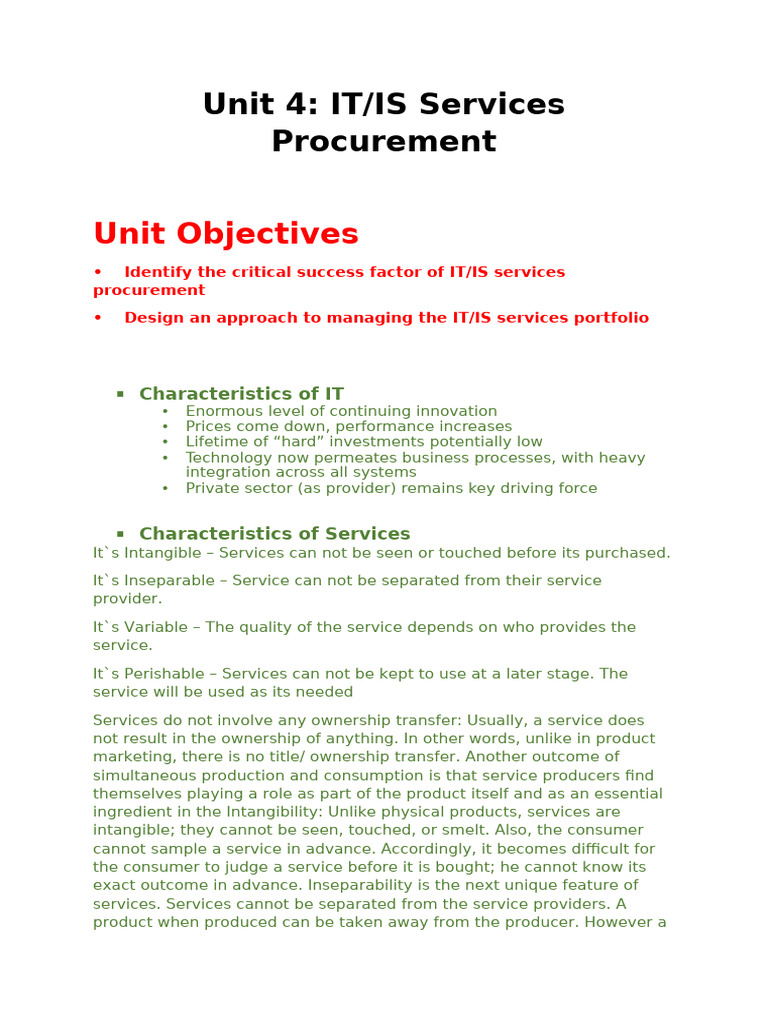 Unit 4 ITIS Services Procurement | PDF | Procurement | Marketing