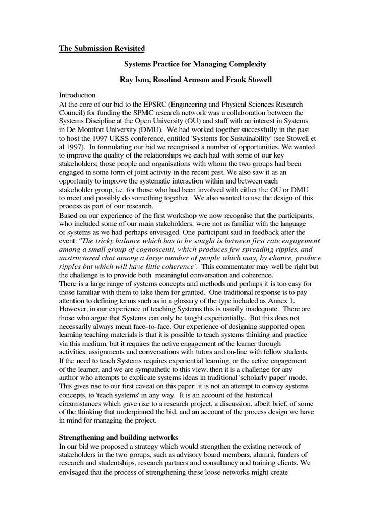 Systems Practice For Managing Complexity | PDF Systems Practice For Managing Complexity | PDF