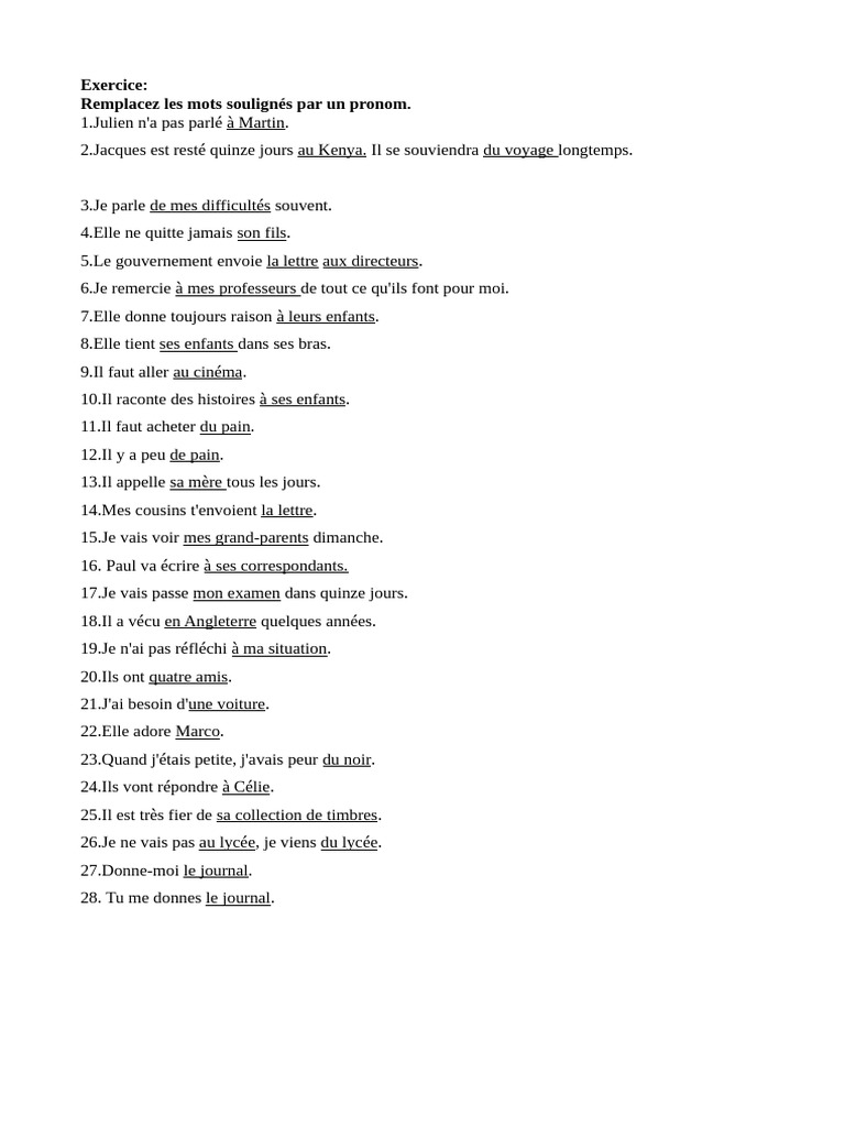 Exercices Pronoms | PDF