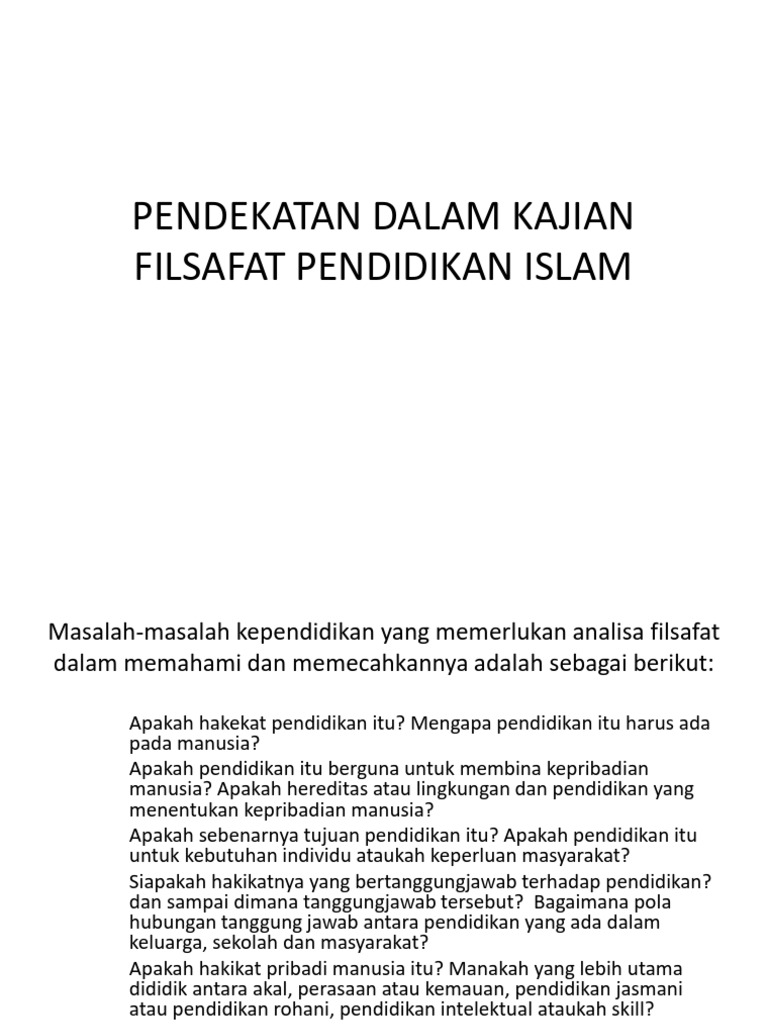 Pendekatan Dalam Kajian Filsafat Pendidikan Islam | PDF