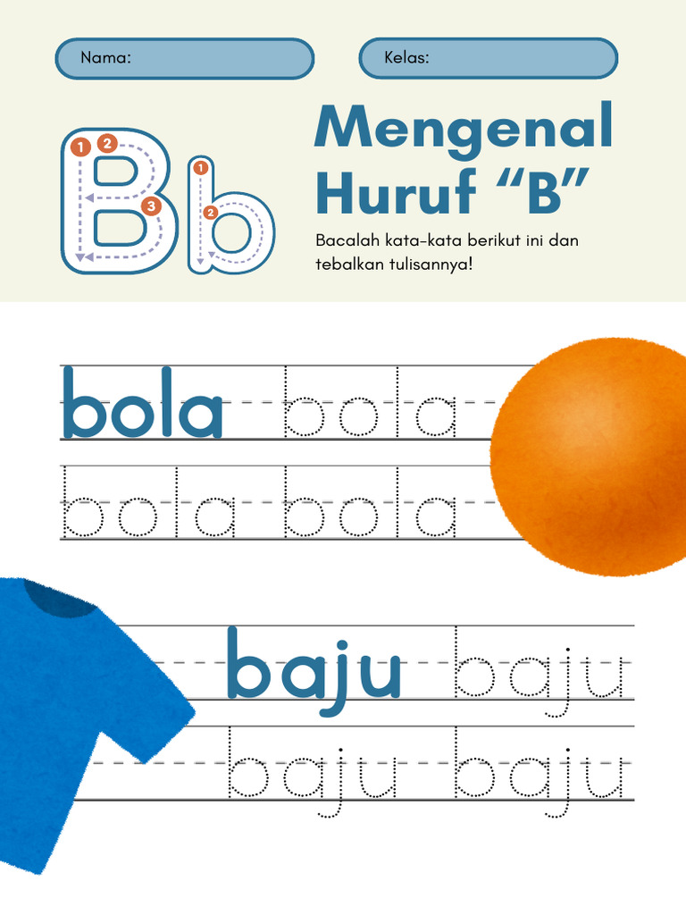 Mengenal Huruf B Lembar Kerja Biru Dan Putih Gaya Ceria Pdf