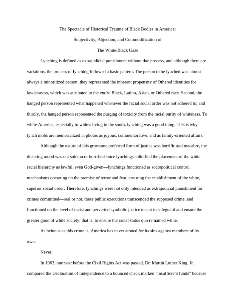 The Spectacle of Historical Trauma of Black Bodies in America | PDF