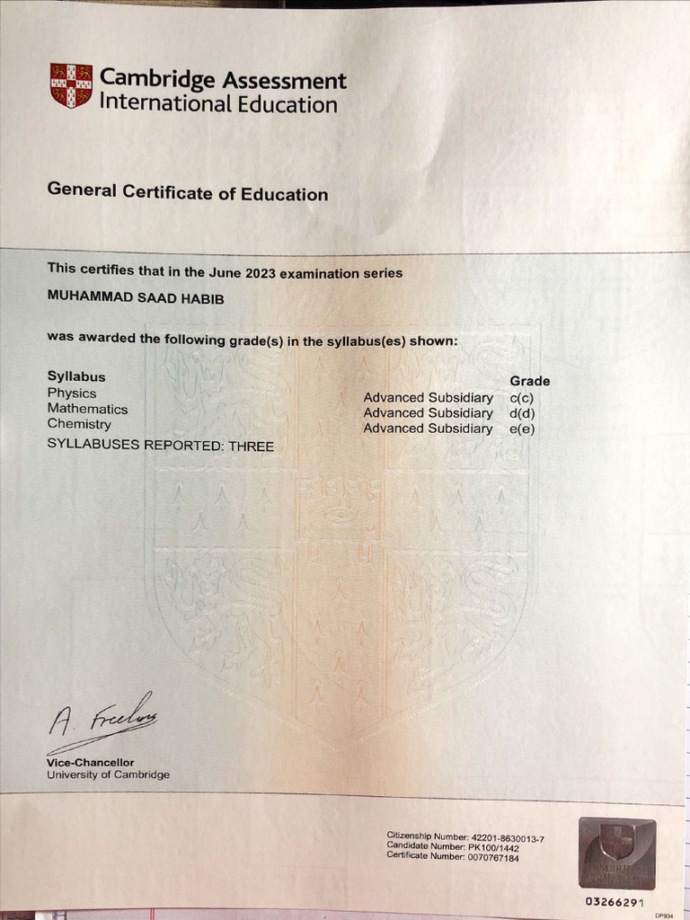 Muhammad Saad Habib AS Transcript | PDF