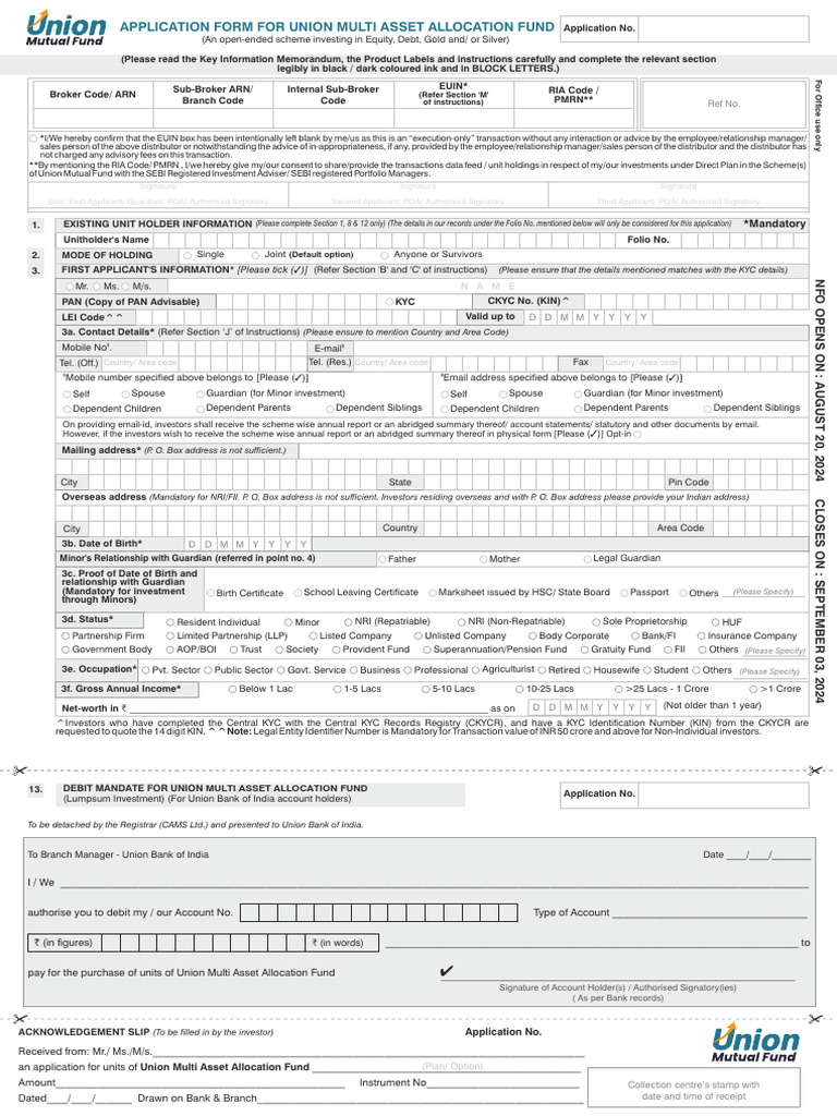 NFO Form-Union Multi Asset Allocation Fund | PDF