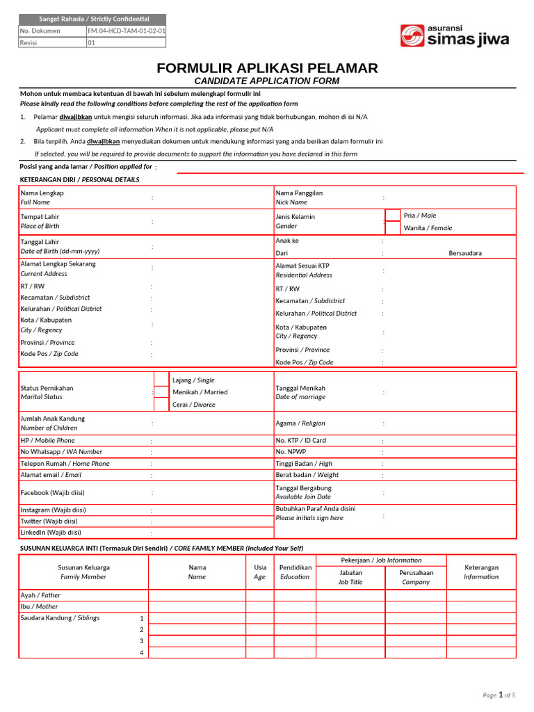 Formulir Aplikasi Pelamar 01 | PDF