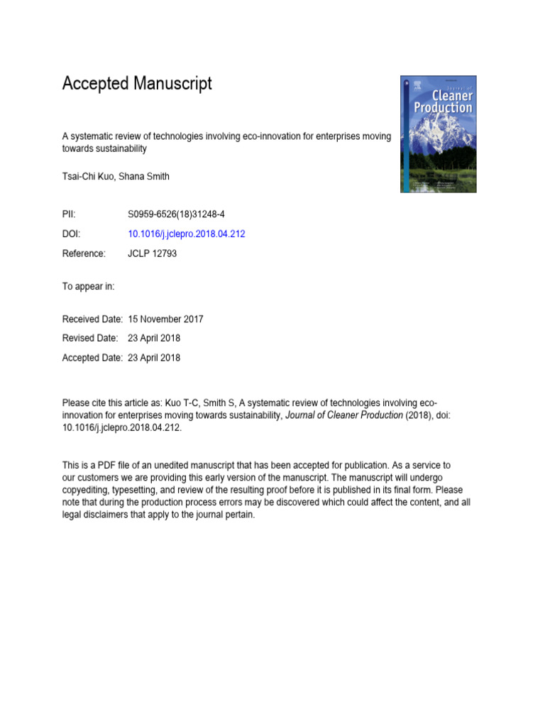 A Systematic Review of Technologies Involving Eco-Innovation For ...