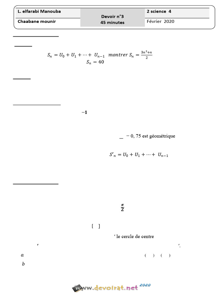 Devoir de Contrôle N°4 - Math - 2ème Sciences (2019-2020) MR Chaabane Mounir | PDF