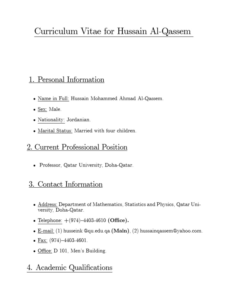 Prof Hussain Al Qassem CV | PDF