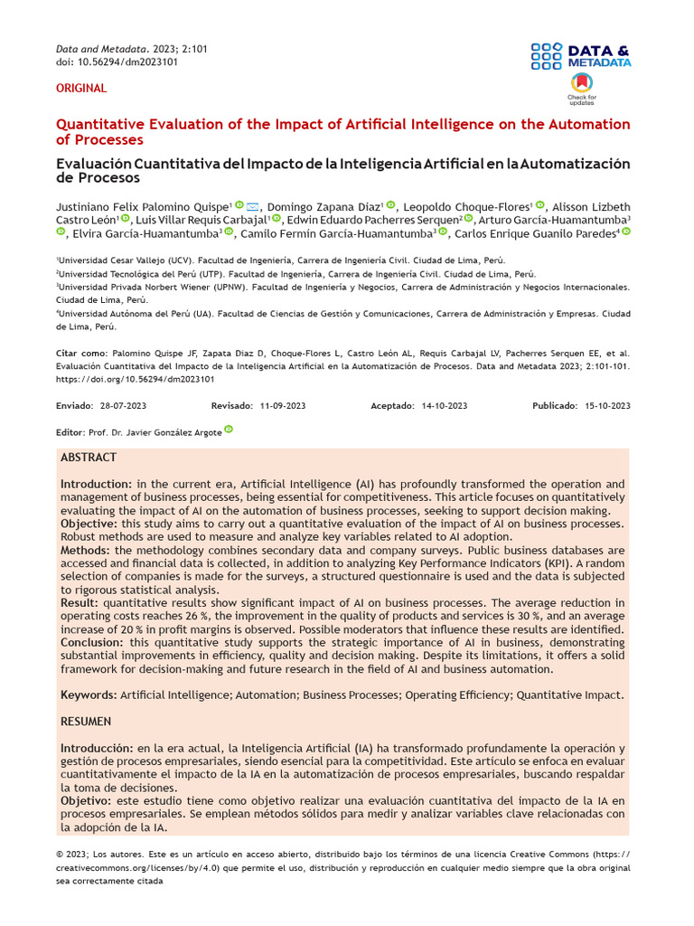 Quantitative Evaluation of The Impact of Artificial Intelligence On The ...