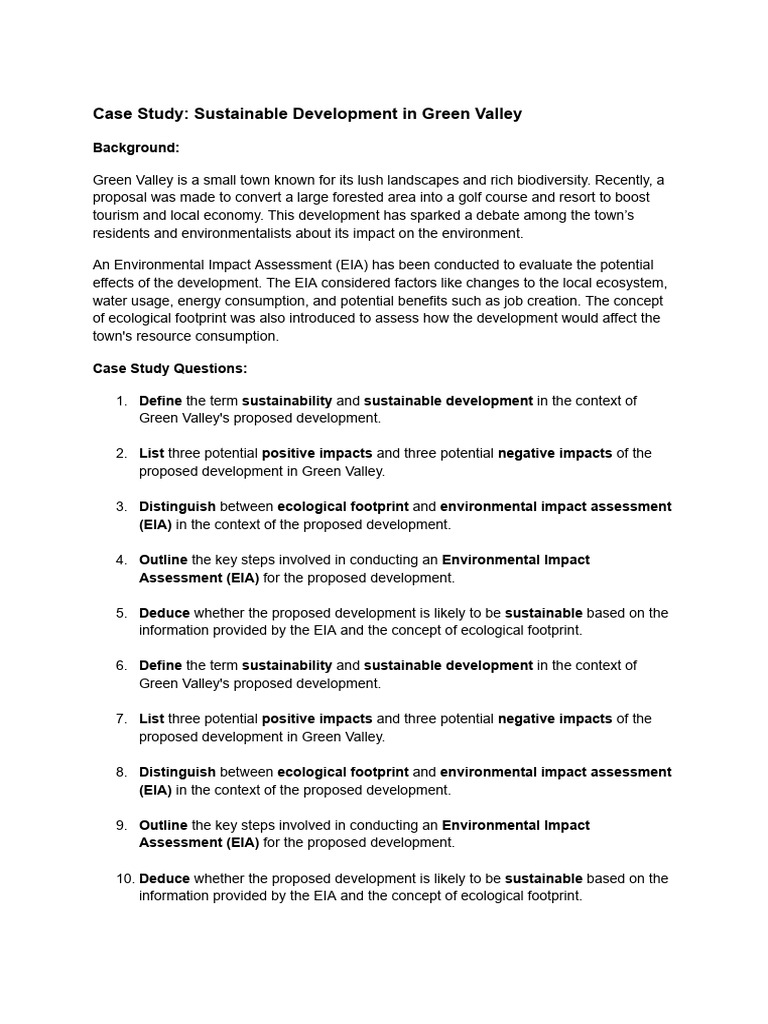 Case Study - Sustainable Development in Green Valley | PDF