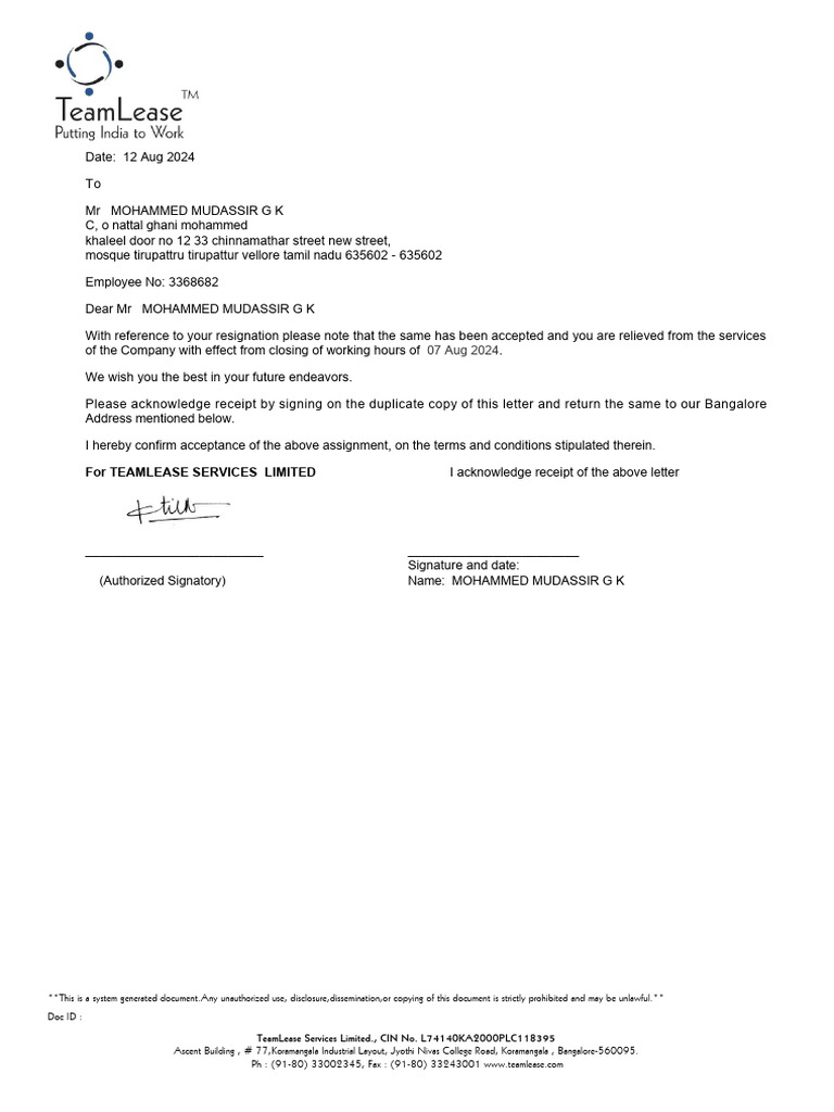 Relieving Letter-5 | PDF