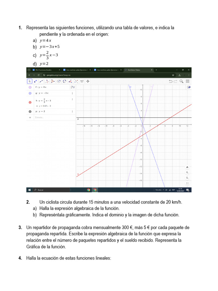 Ejercicios funciones lineales | PDF