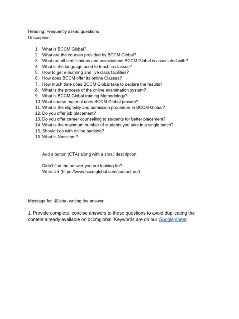 FAQ BCCM Global | PDF
