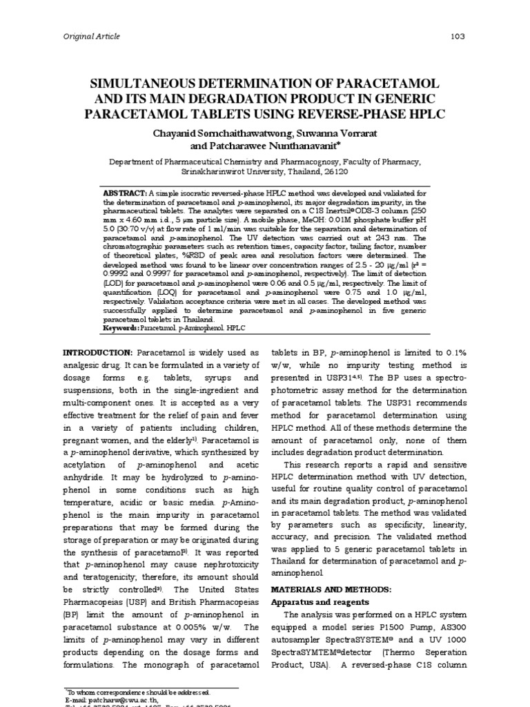 Determination of Paracetamol | PDF | High Performance Liquid ...