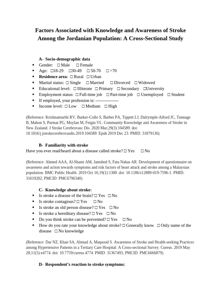 Stroke Awareness Questionnaire Final | PDF