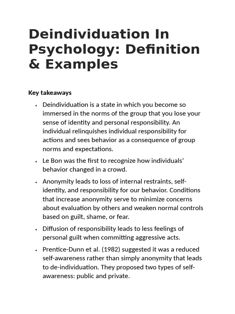 Deindividuation in Psychology | PDF