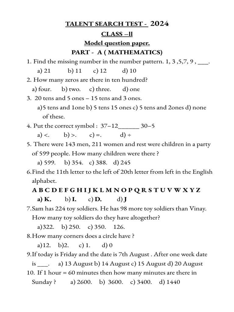 Talent Search Test - 2024-1 | PDF