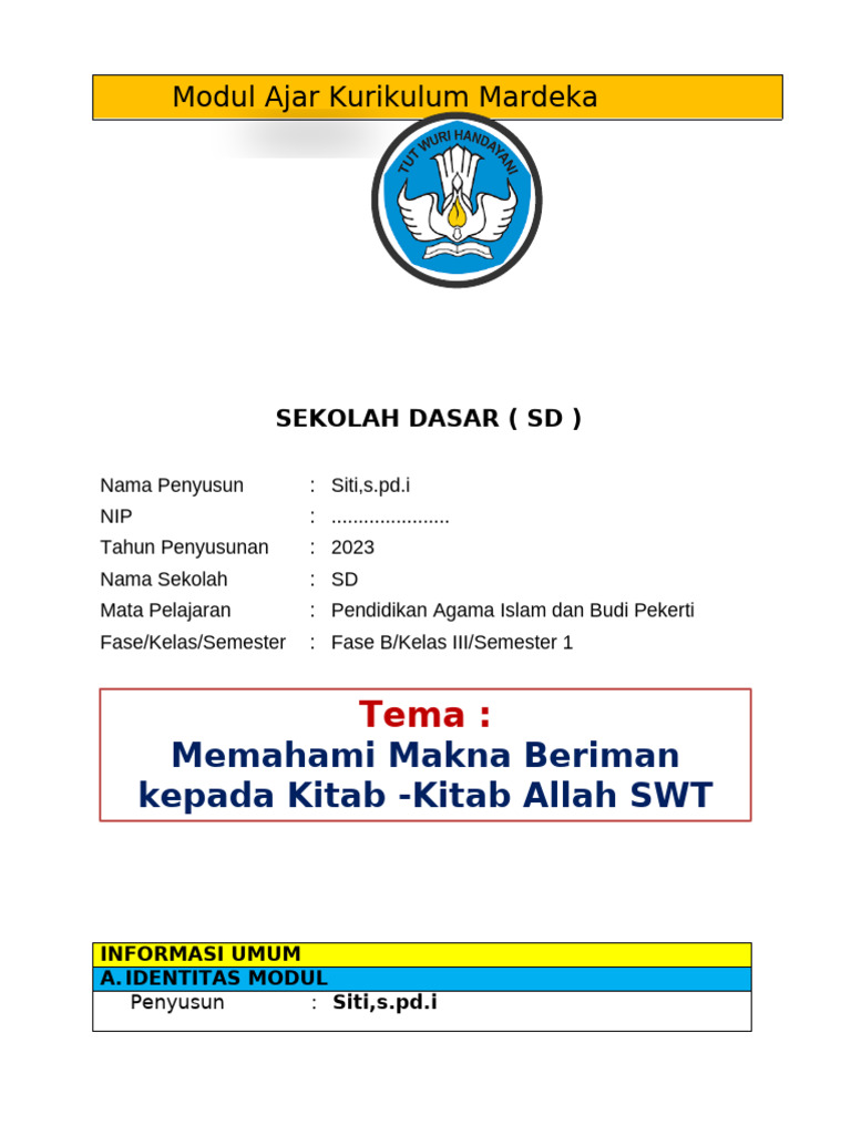 Modul Ajar Kelas 3 Bab 7 Memahami Makna Dan Nama Nama Kitab Suci Yang Wajib Diimani Dan Rasul ...