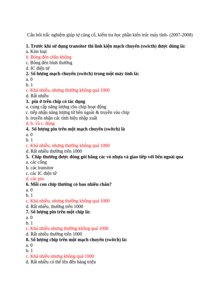 300 Trac Nghiem Kien Truc May Tinh Vieclamvui | PDF