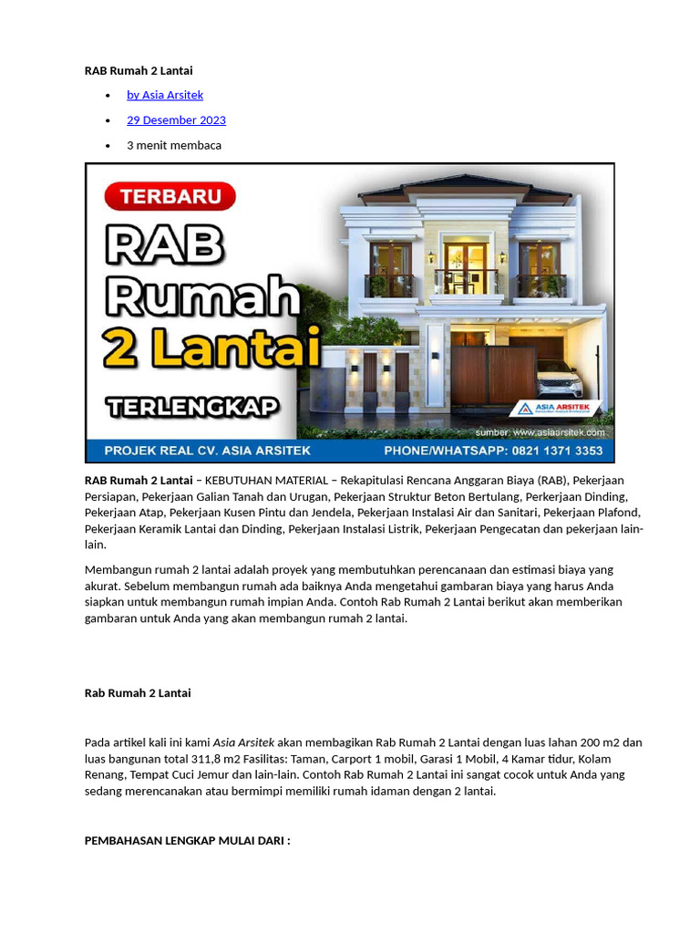 RAB Rumah 2 Lantai | PDF