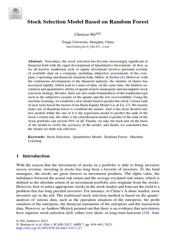 Stock Selection Model Based On Random Forest: Abstract | PDF
