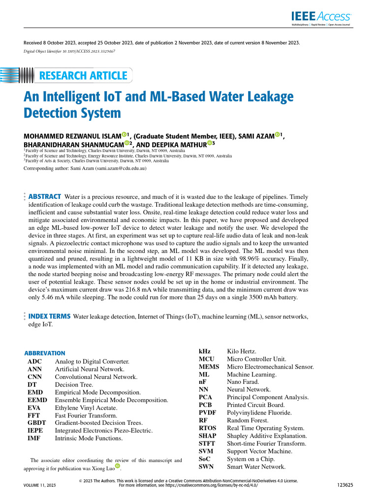 An Intelligent IoT and ML-Based Water Leakage Detection System | PDF