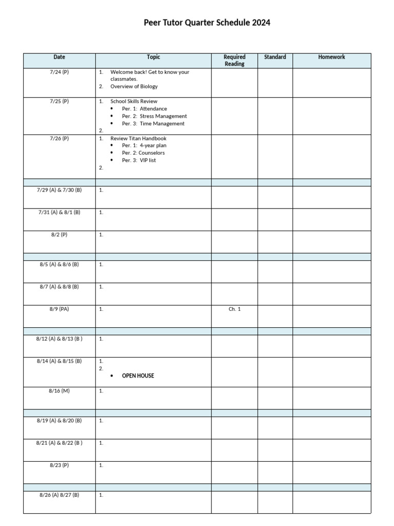 First Quarter Schedule 2024 BLANK | PDF
