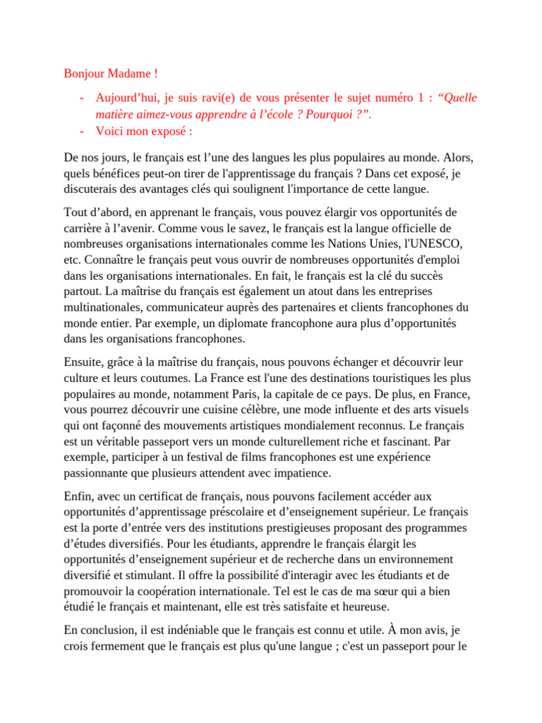 Avantages De L Apprendre Le Francais Pdf