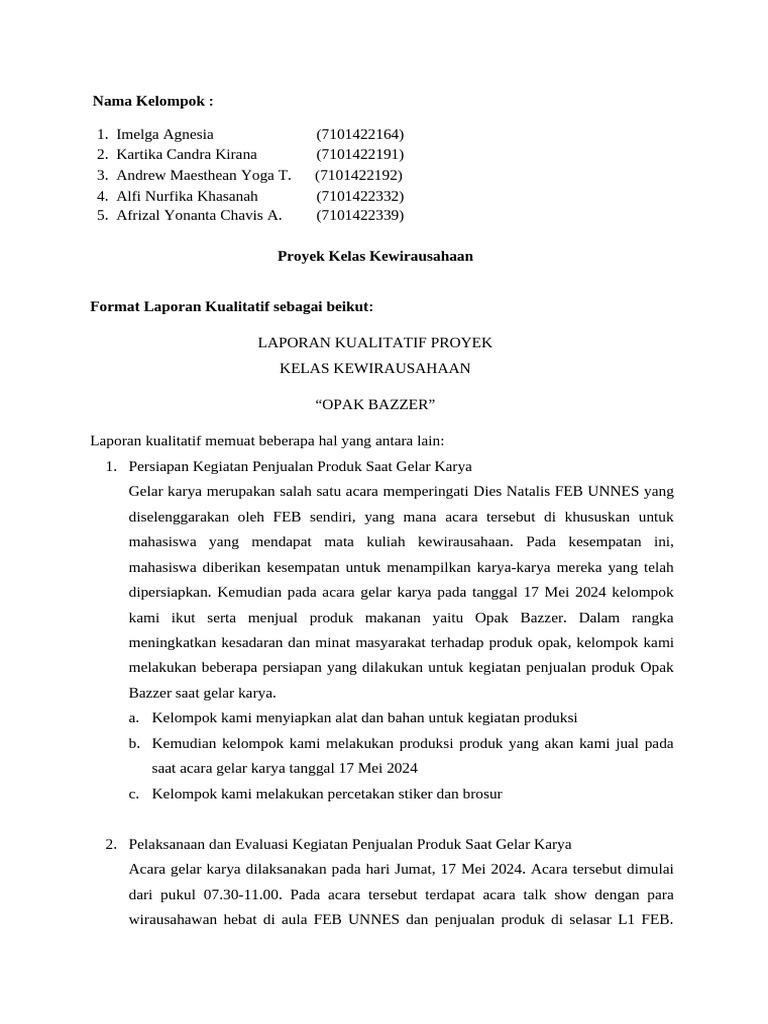 Laporan Kualitatif Gelar Karya Kwu | PDF