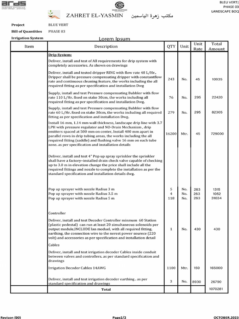 104 Irrigation BOQ-3 | PDF