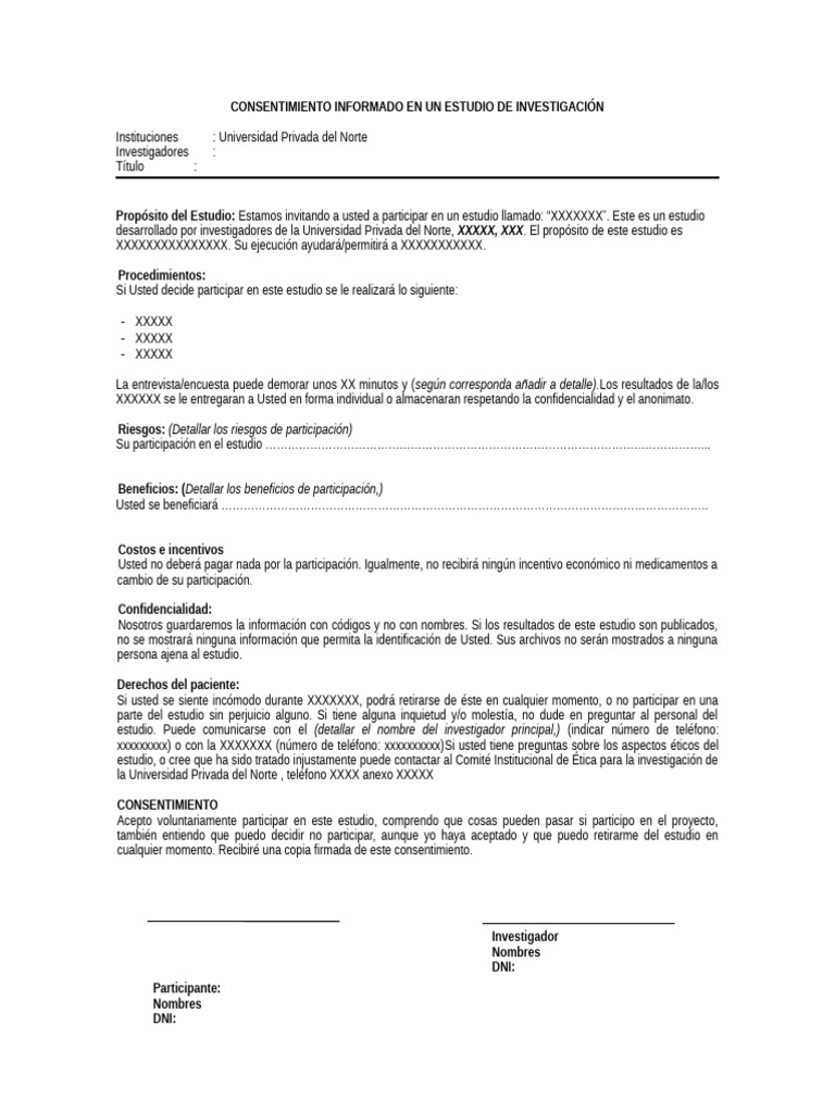 Consentimiento Informado - Modelo | PDF
