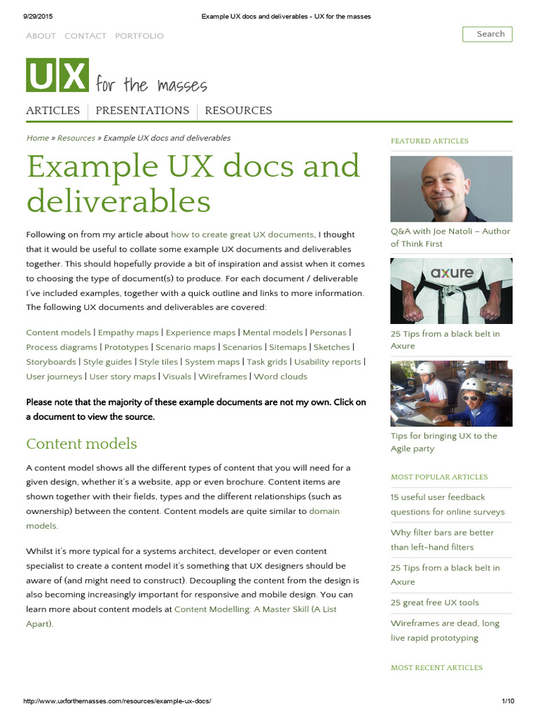 Example UX Docs and Deliverables - UX For The Masses | PDF
