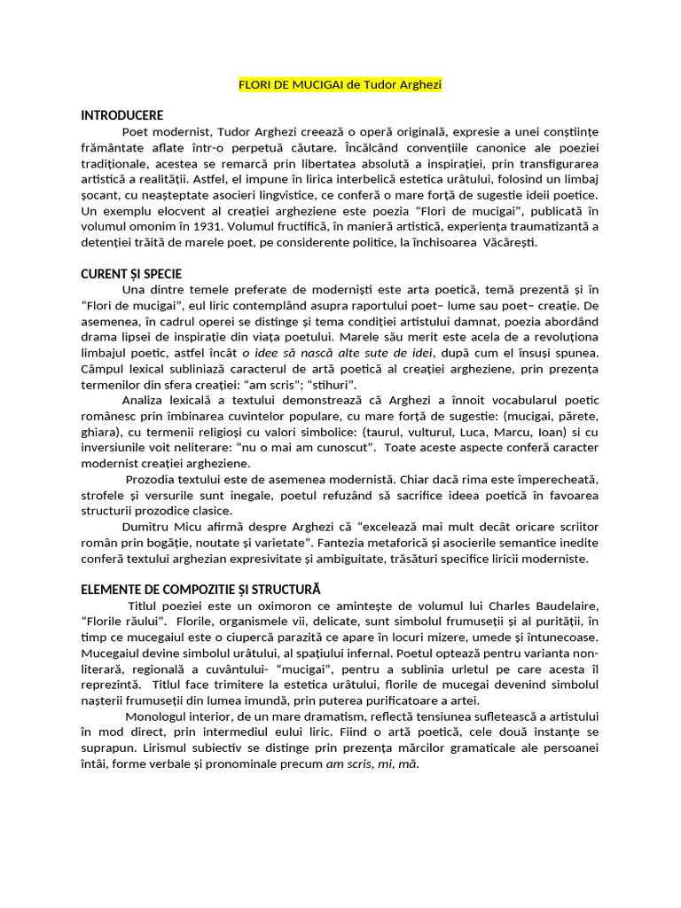 FLORI DE MUCIGAI de Tudor Arghezi | PDF