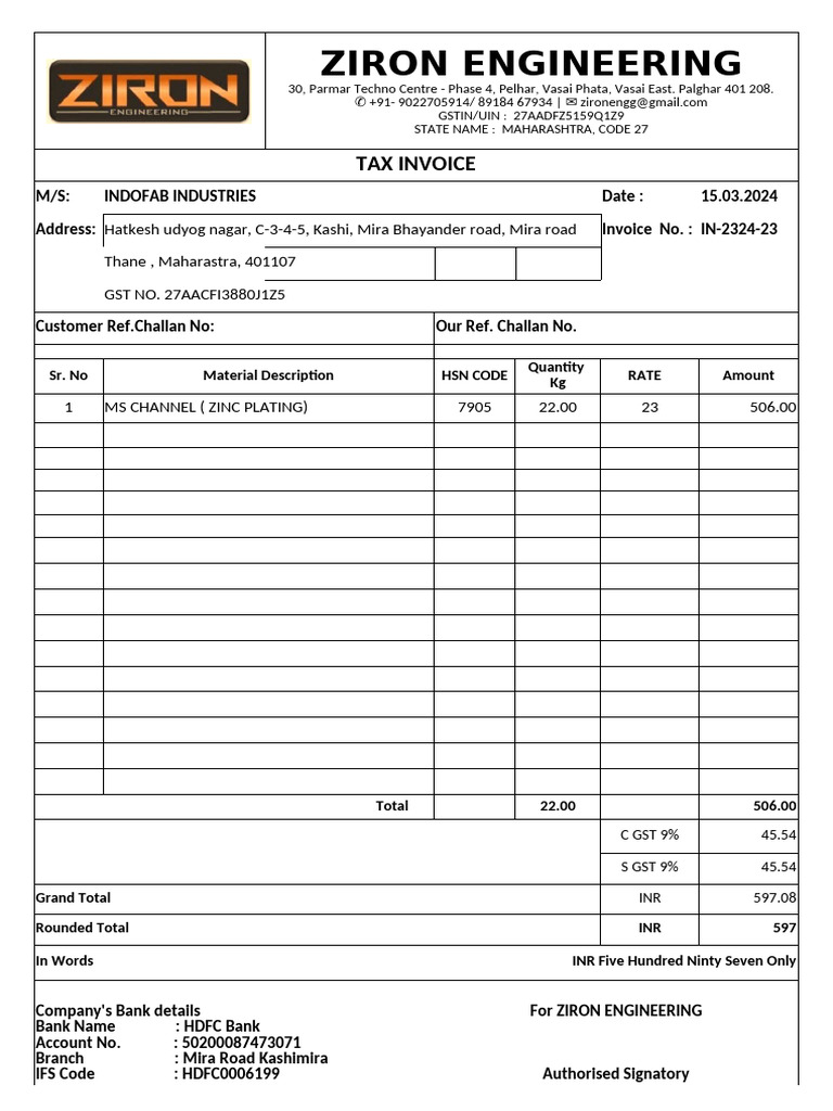 Z.invoice. 23 Indofab Industries | PDF