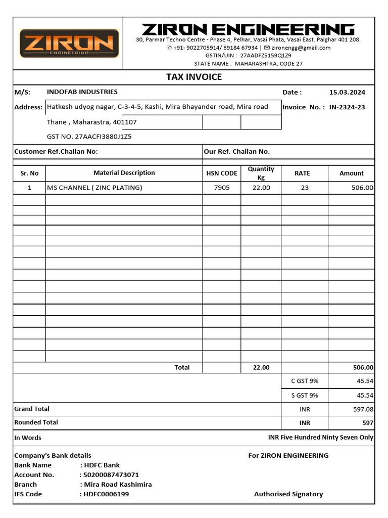 Z.invoice. 23 Indofab Industries | PDF