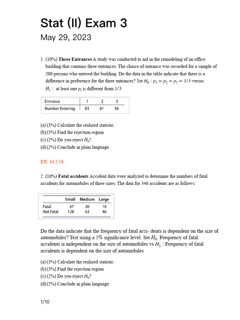 Stat II Exam 3 Sol | PDF