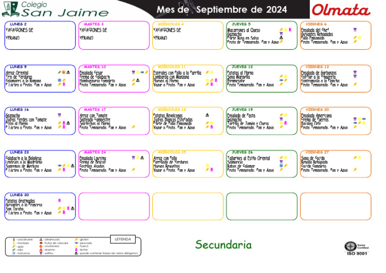 Septiembre Menús San Jaime Secundaria | PDF | ensalada | Cocina ...