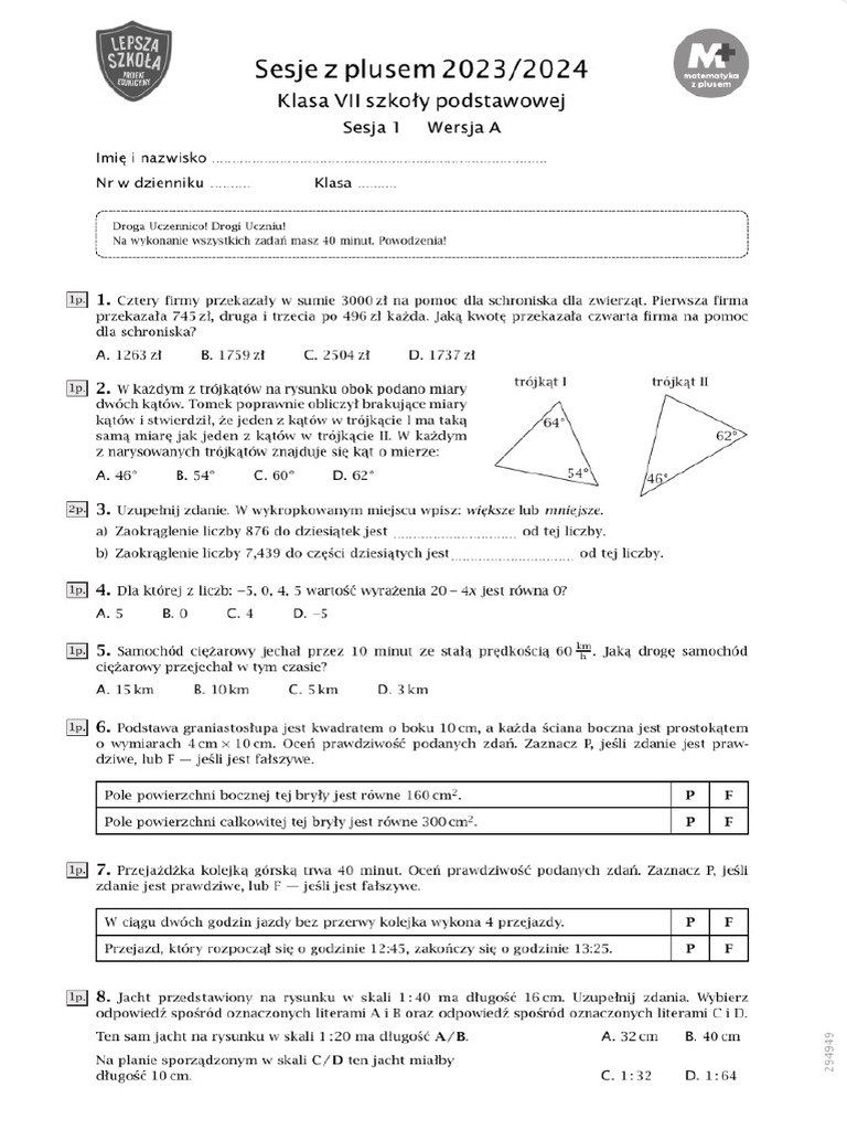 Sesja Z Plusem 2023:2024 Wersja A | PDF