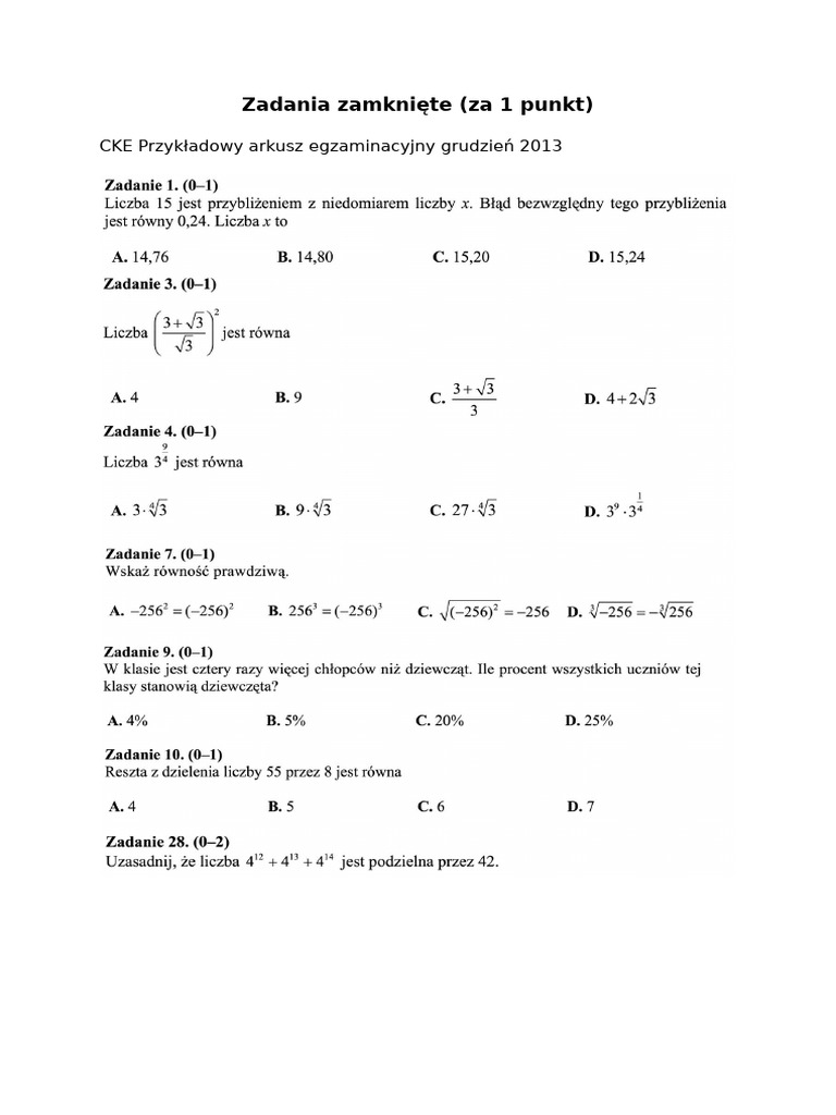 Liczby Rzeczywiste Zadania Maturalne Pdf