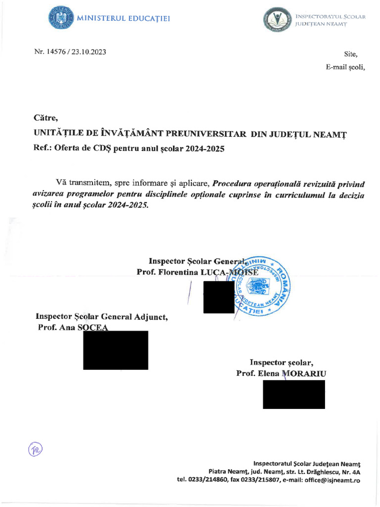 Procedura Operationala Privind Avizarea Programelor Pentru Disciplinele ...