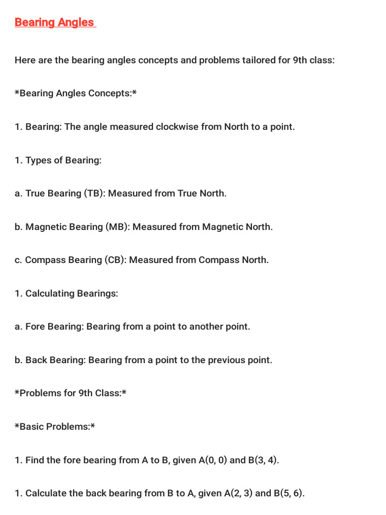 Bearing Angles for 9th Grade Students | PDF | Angle | Compass