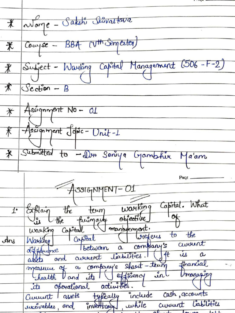 Assignment 01 (Working Capital Management) Compressed | PDF