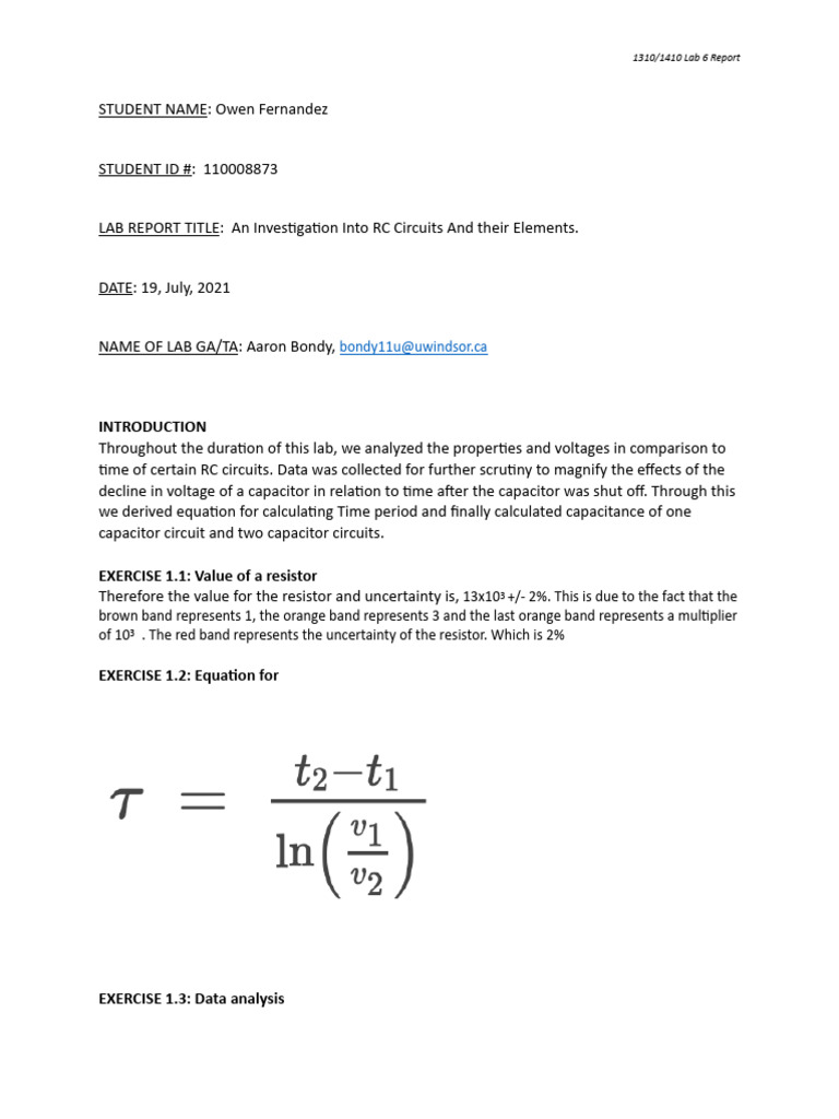 LAB 6 - RC Circuits. | PDF