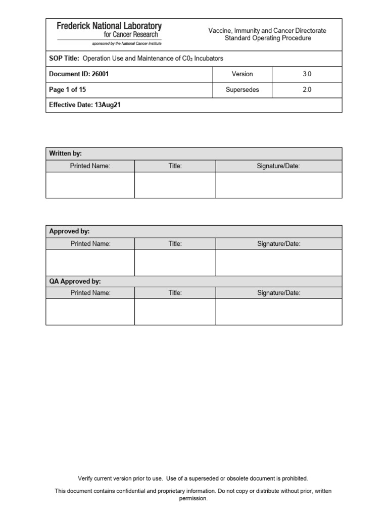 Operation Use and Maintenance of C02 Incubators v.3.0 COMPLIANT | PDF