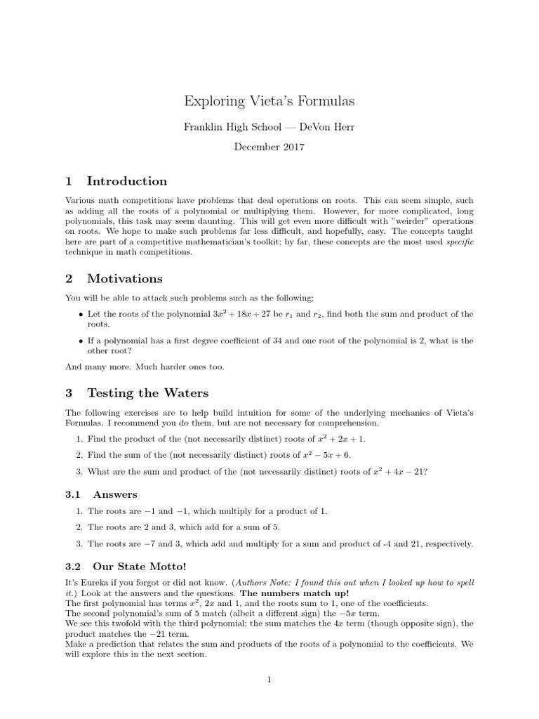 Exploring Vieta S Formulas | PDF